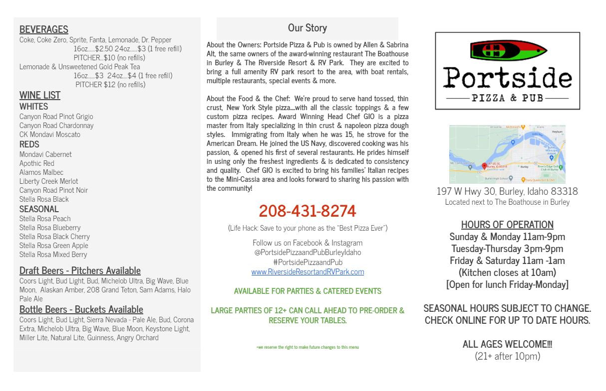 Portside Pizza & Pub – Riverside Resort and RV Park